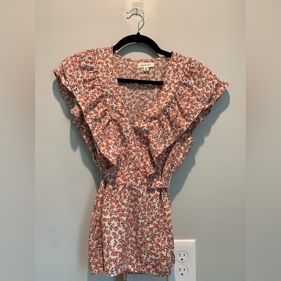 Max Studio | Tops | Max Studio Pink Floral Sleeveless Ruffle Tie Front ...